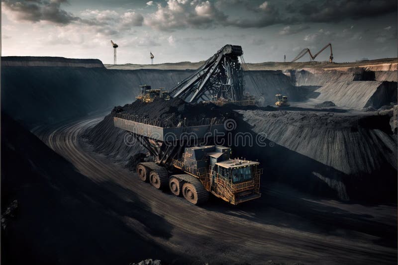 Coal Mining at an Open Pit, Heavy Industry Stock Illustration ...