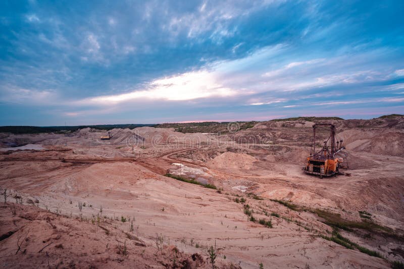 Coal Mining at an Open Pit at Sunset Stock Image - Image of industrial ...