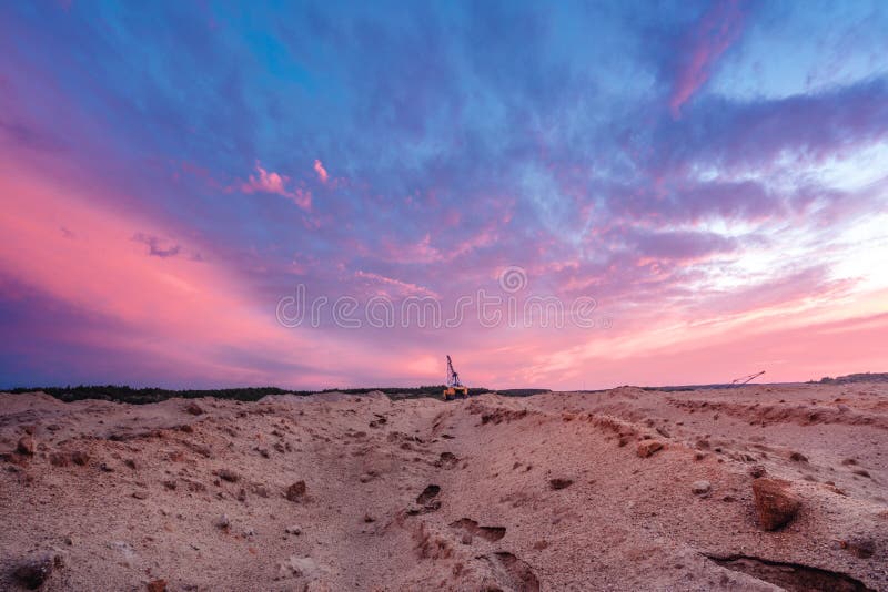 Coal Mining at an Open Pit at Sunset Stock Photo - Image of digging ...