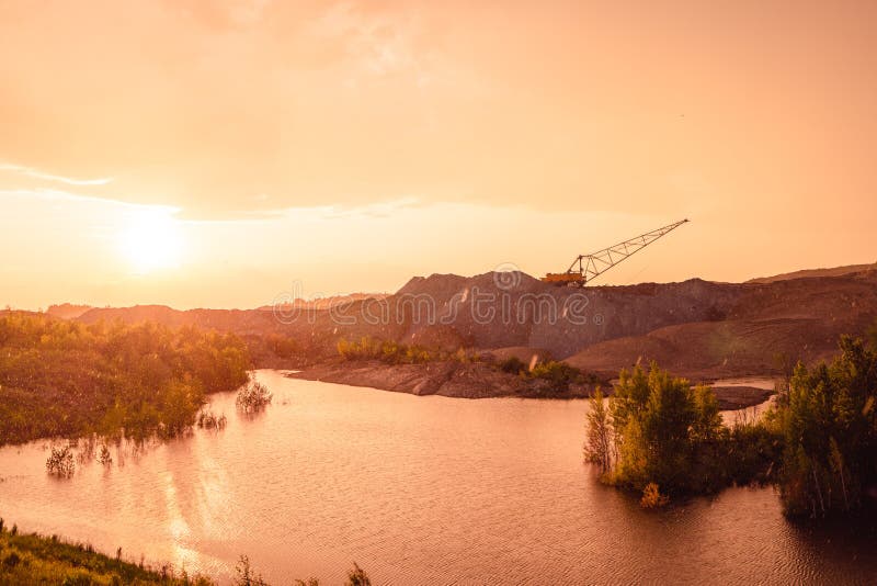 Coal Mining at an Open Pit at Sunset Stock Image - Image of geology ...