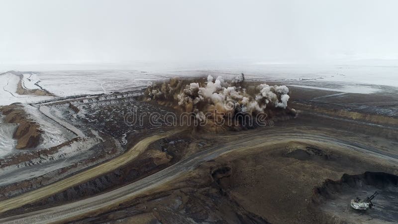 Coal Mining Open Pit Winter Explosion Equipment Stock Footage - Video ...