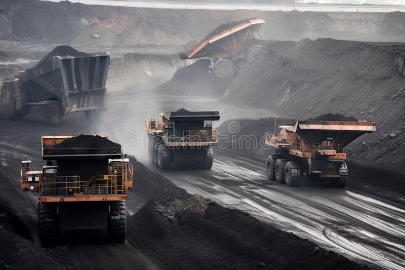 Coal Mining Operation, with Trucks and Mining Equipment Moving in and ...