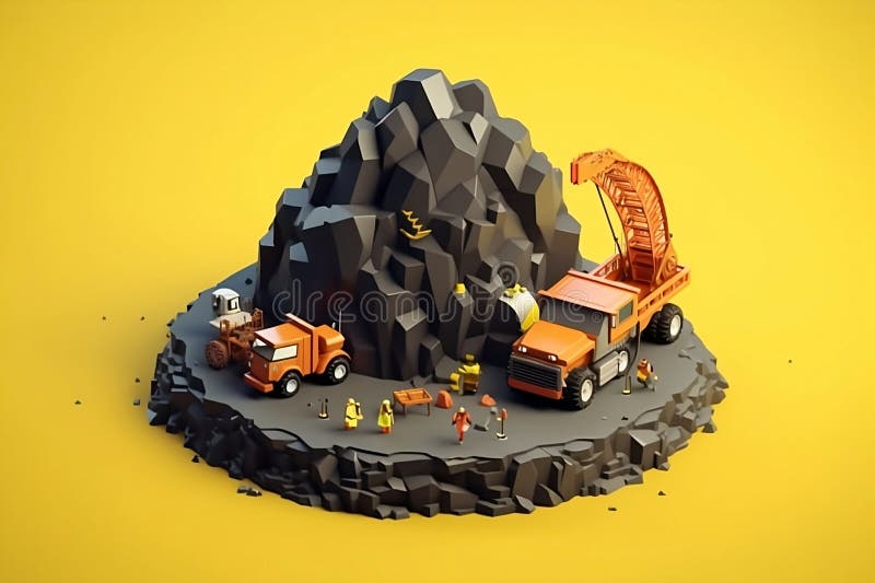 Coal Mining with Pile of Coals Mount with Circular Style 3d Low Poly ...