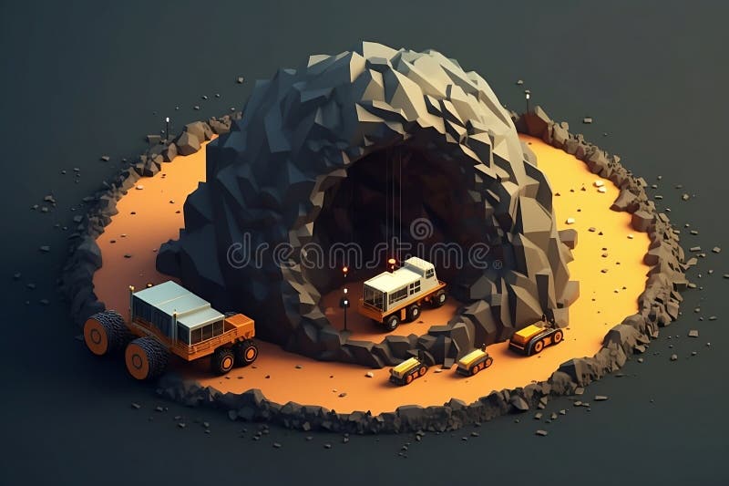 Coal Mining with Pile of Coals Mount with Circular Style 3d Low Poly ...