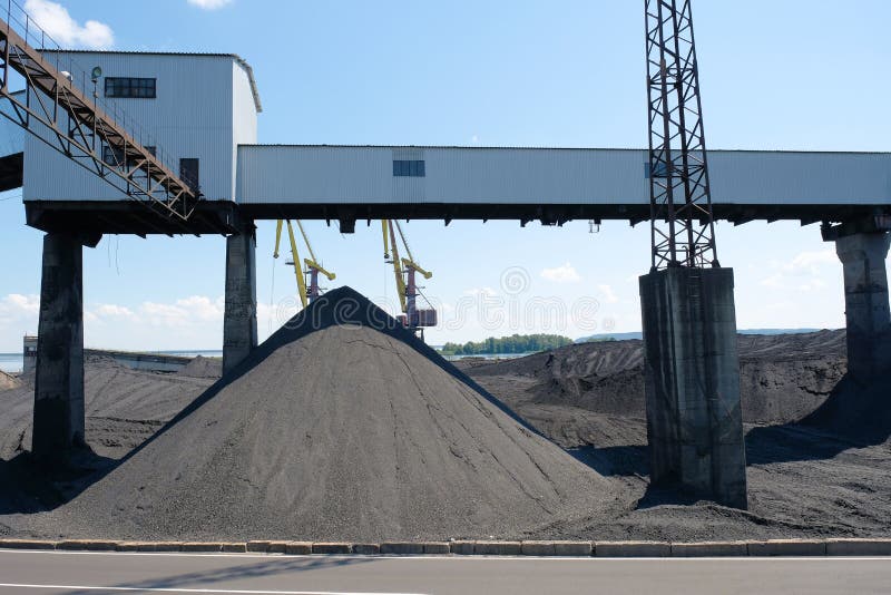 Coal Mining and Storage. Work in the Port Coal Handling Terminal Stock ...