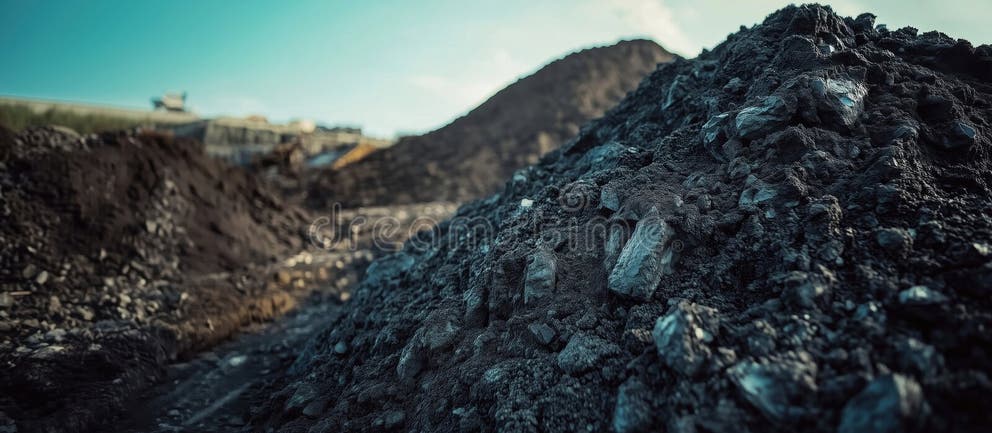 Coal Piles in Industrial Site Showcasing Raw Materials and Mining ...