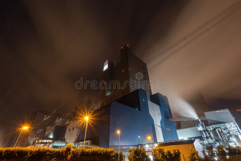 Coal Power Plant in the Night Stock Image - Image of electricity, blue ...