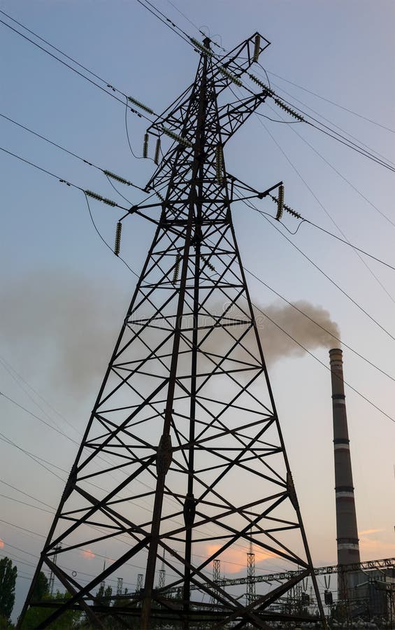 Coal Power Plant Pylons and Electrical Wires Stock Photo - Image of ...