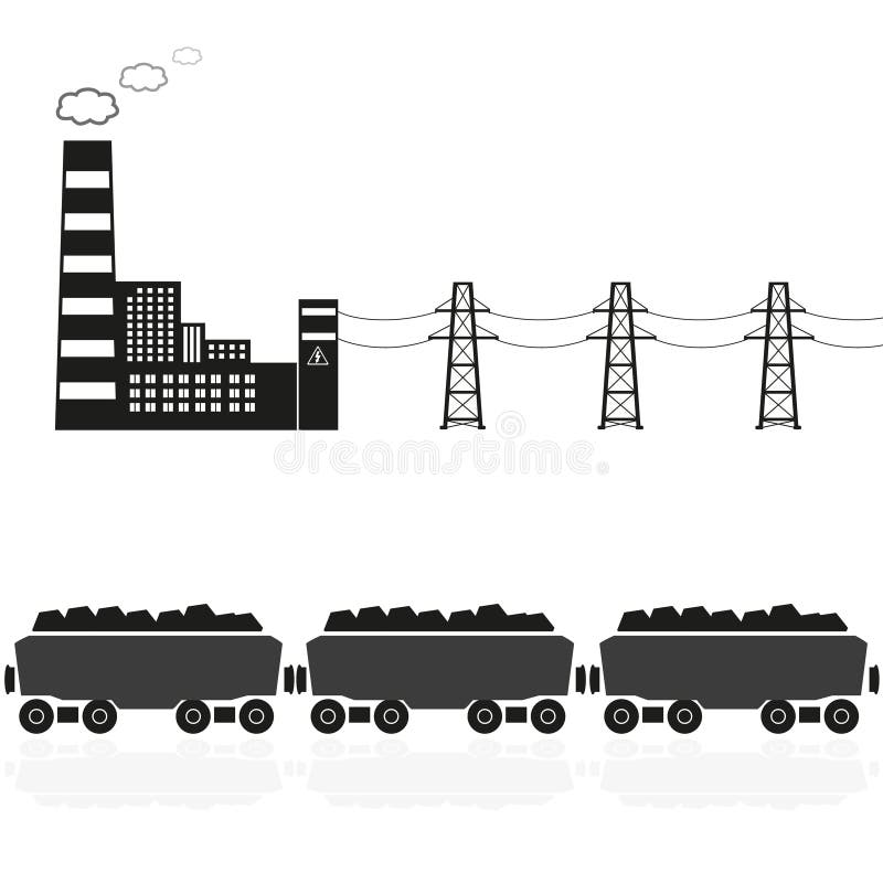 Coal Power Plant and Train with Coal Eps10 Stock Vector - Illustration ...