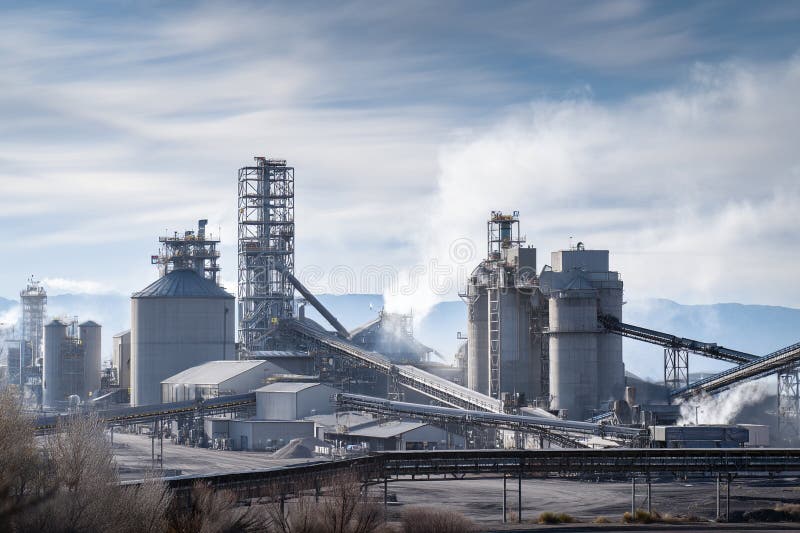 A Wide View of a Coal Processing Facility with Silos, Conveyor Belts ...
