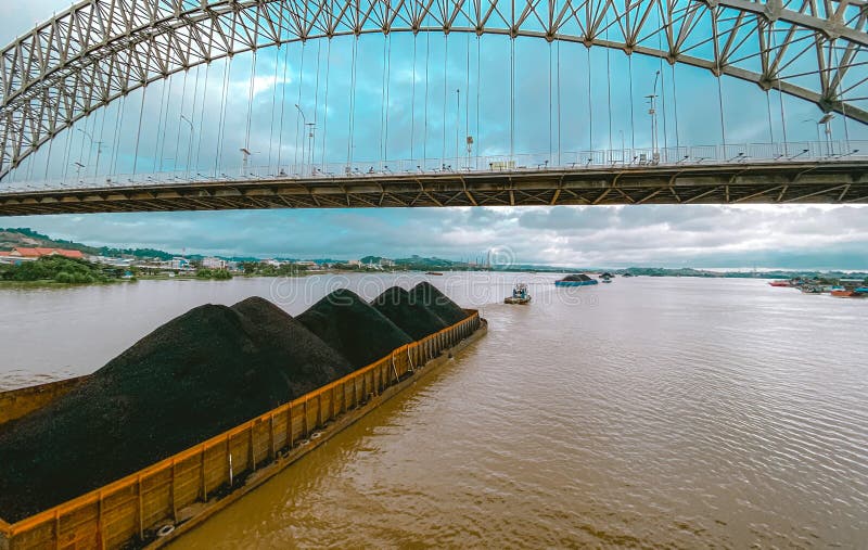 Coal River Mining Bridge Mahakam Samarinda Borneo Stock Photo - Image ...