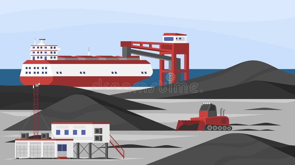 The Coal Ship Unloading Coal To the Coal Yard Stock Vector ...
