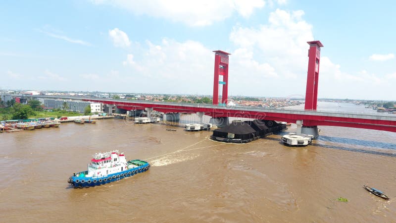 Coal Transhipment, Passing Ampera Bridge Editorial Image - Image of ...