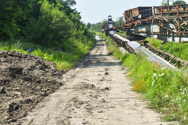 Coal Transportation Line for Processing. Belt Conveyor Inside the Open ...