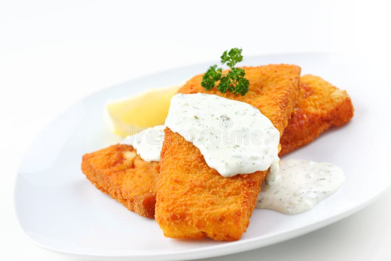 Coalfish with remoulade stock photo. Image of filet, fried - 19866454