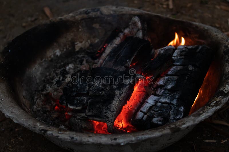 Coals of a Bonfire in a Basin Stock Photo - Image of fire, bonfire ...