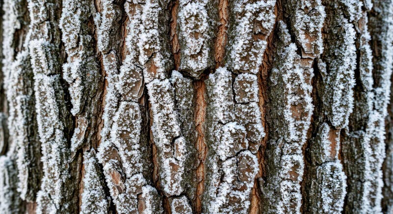 A Tree Bark Texture with a Light Layer of Frost Over Dark Brown Grooves ...