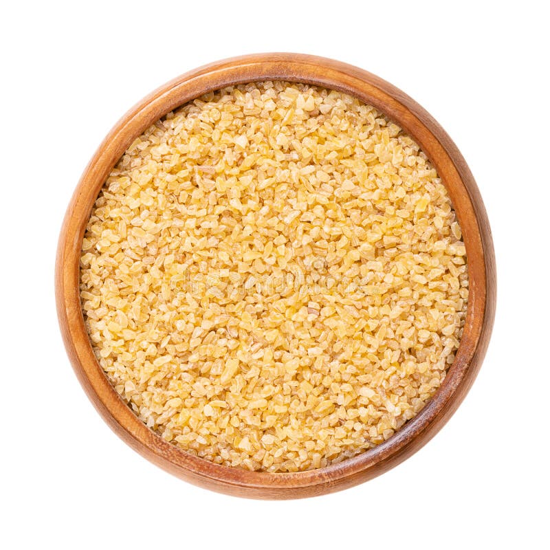 Coarse Bulgur, Burghul, Cracked and Parboiled Wheat, in a Wooden Bowl ...