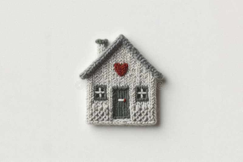 Coarse Knit Embroidered House on Solid White Background. Ai Generative ...