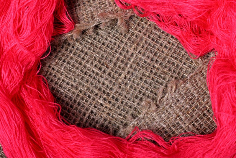 Coarse Linen Fabric. on it are Hanks of Red Threads Stock Image - Image ...
