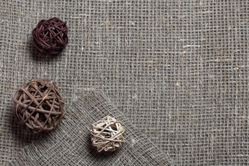 Coarse Linen Fabric. on it are Rattan Balls Stock Photo - Image of ...
