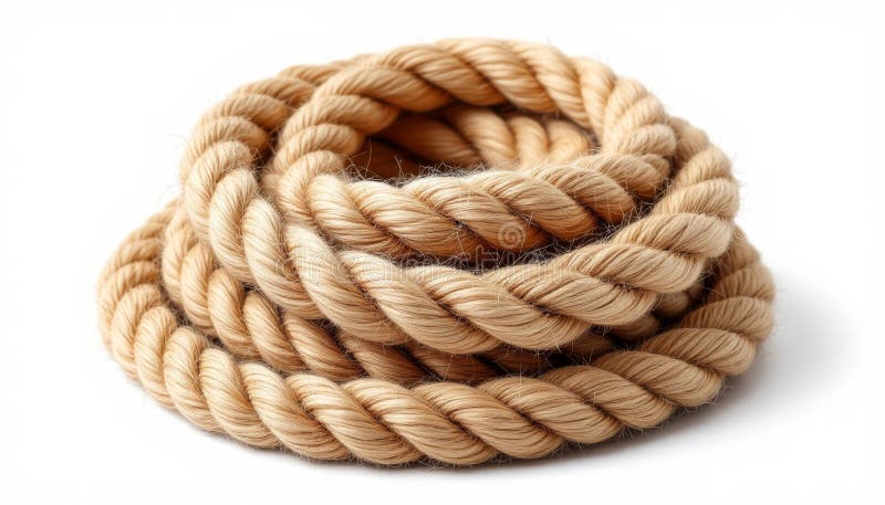 Coarse Natural Rope Coiled Neatly, Isolated on White Stock Illustration ...
