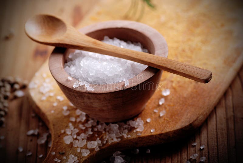 Coarse salt stock image. Image of spoon, food, bowl, natural - 33066125