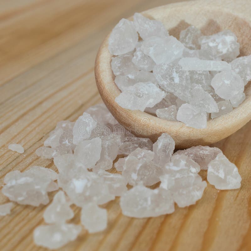 Coarse Salt in Wooden Spoon Stock Photo - Image of health, relaxation ...