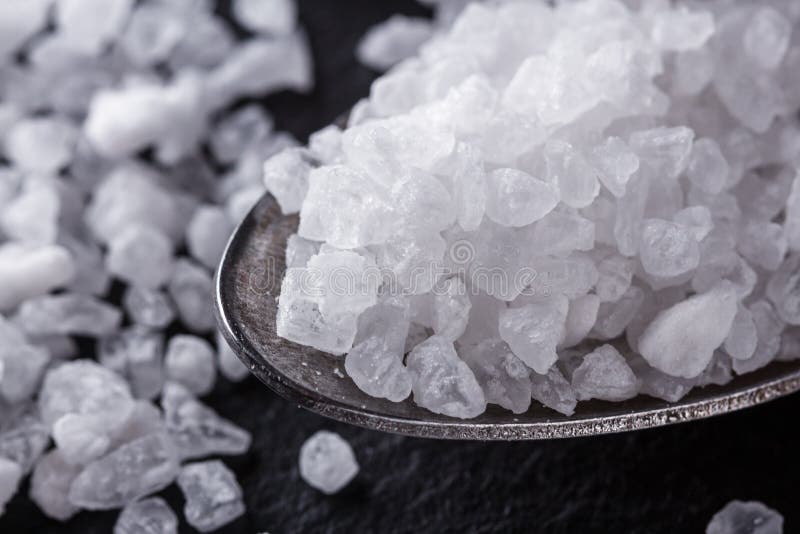 Coarse Sea Salt on a Dark Stone Background Stock Image - Image of ...