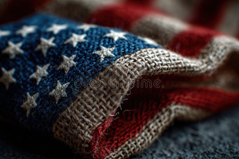 Coarse Woven American Flag Laying Folded on Textured Surface in Rustic ...