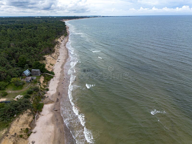 Coast of the Baltic Sea, Waves Rolling Along the Sandy Shore, View from ...