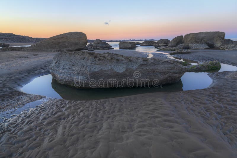 Coast of the Caspian Sea at Sunset Stock Photo - Image of rock, color ...
