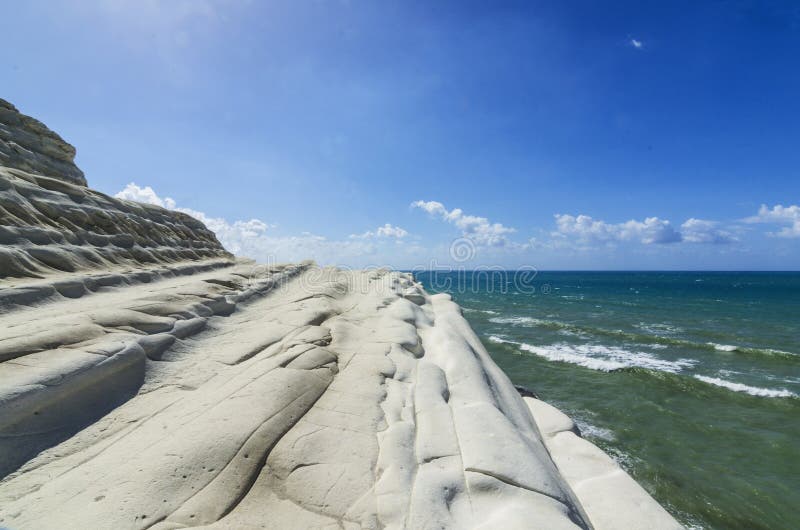 Coast of Cliffs of White Rocks in Sicily Stock Image - Image of marl ...