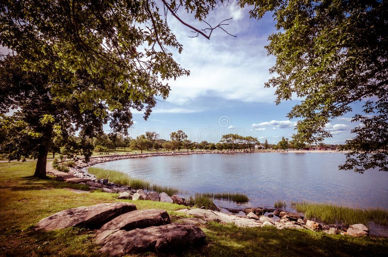 Stone Bridge at Highland Park Falls in Manchester, Connecticut. Stock ...