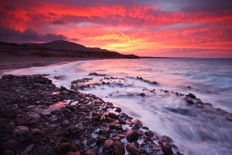 Coast of Eastern Crete, Greece. Stock Photo - Image of coastline, dusk ...