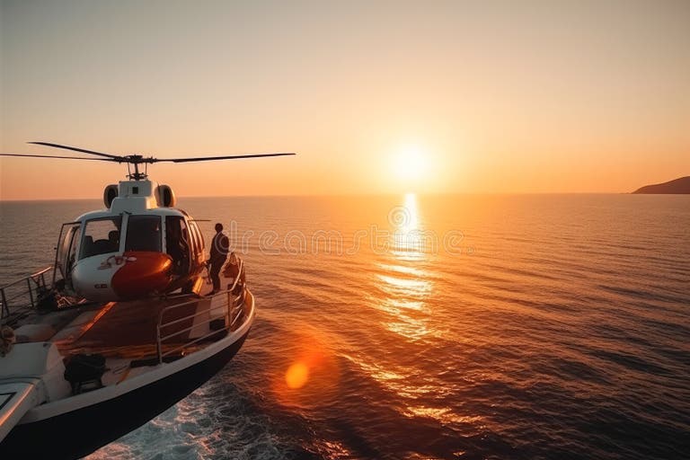 Coast Guard Helicopter on Ship at a Sunset Stock Illustration ...