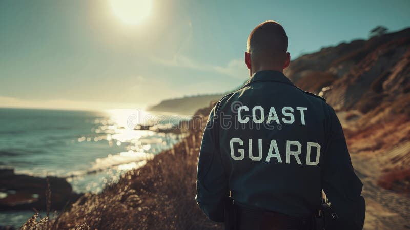 Coast Guard Officer Patrolling the Coastline at Sunset Stock Image ...