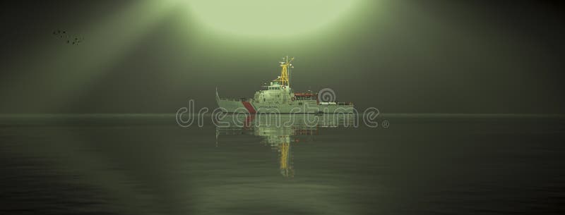 Coast Guard Ship in the Sea Stock Illustration - Illustration of ...