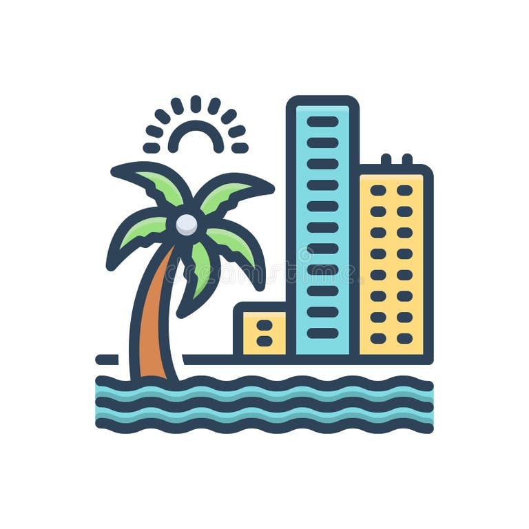 Color Illustration Icon for Coast, Beach and Hotel Stock Vector ...