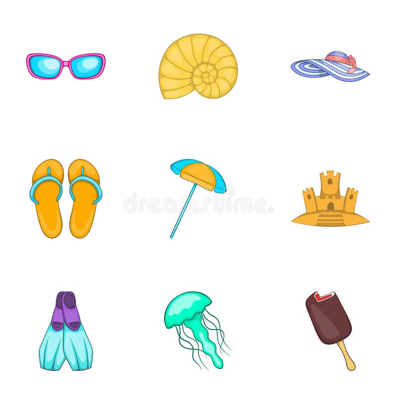 Coast Icons Set, Cartoon Style Stock Vector - Illustration of cartoon ...