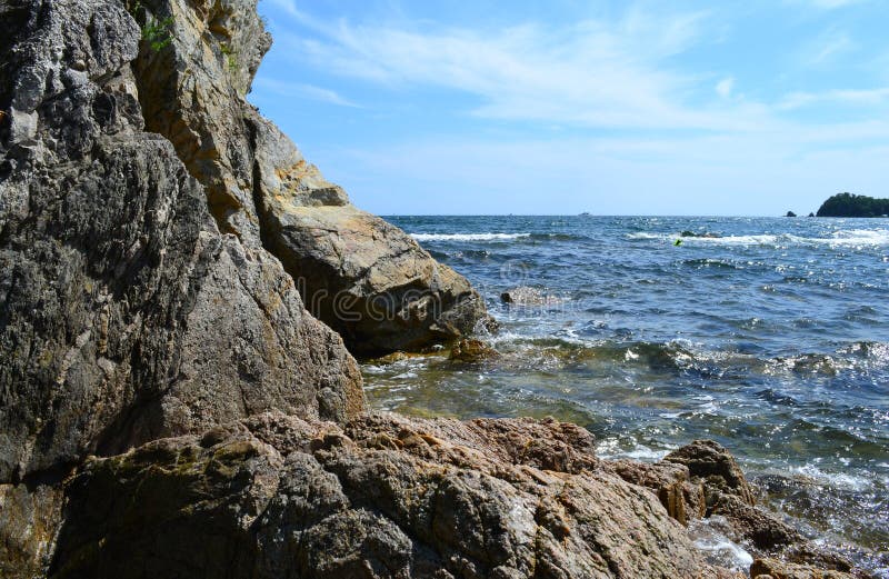Coast of Japan sea. stock photo. Image of landscape, stone - 83914014