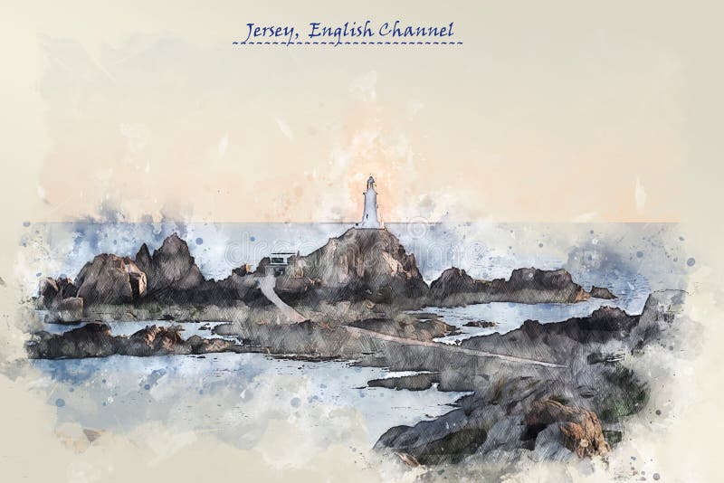 Coast of Jersey, English Channel, in Sketch Style Stock Illustration ...