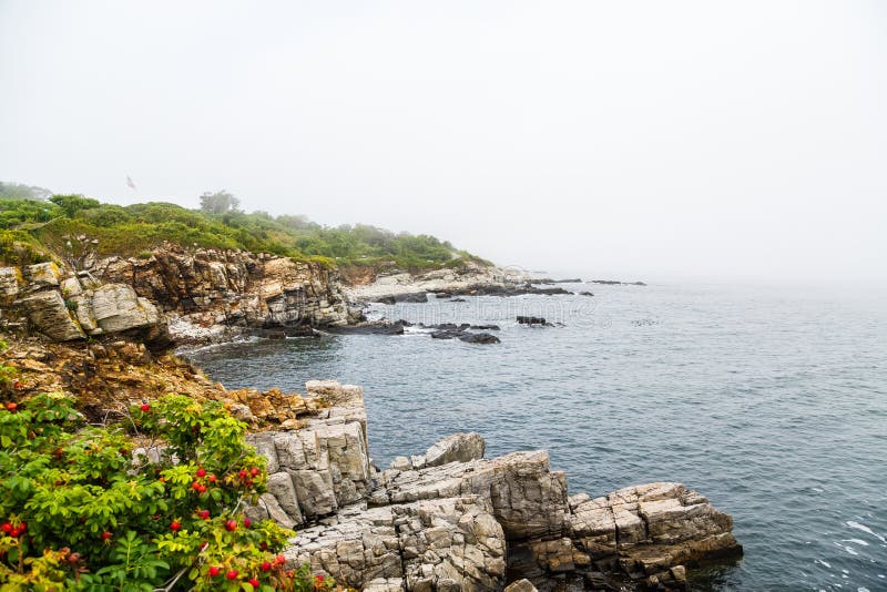 Foggy coast of Maine stock image. Image of crashing, cliffs - 968385