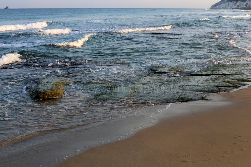 Coast of the Mediterranean Sea in Israel Stock Image - Image of wind ...