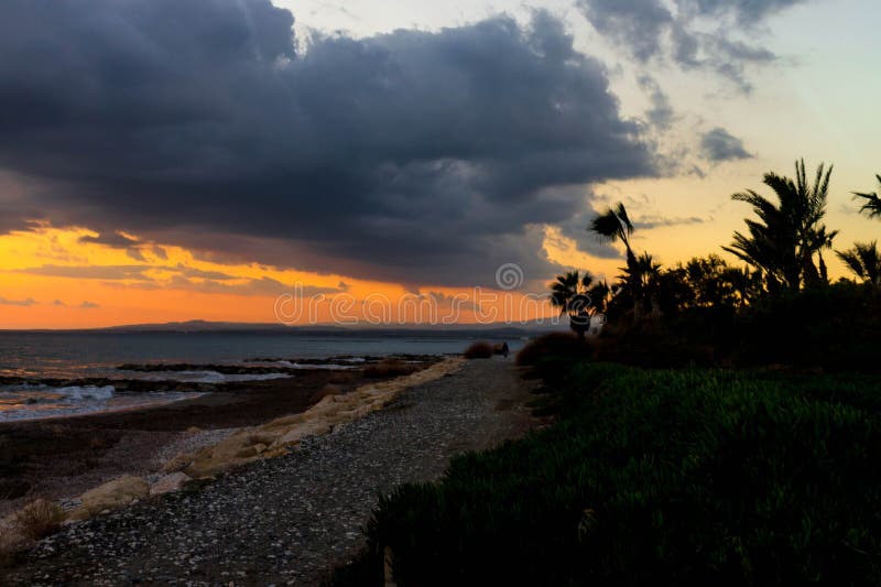 Coast of Perivolia Beach in Cyprus at Sunset Stock Image - Image of ...