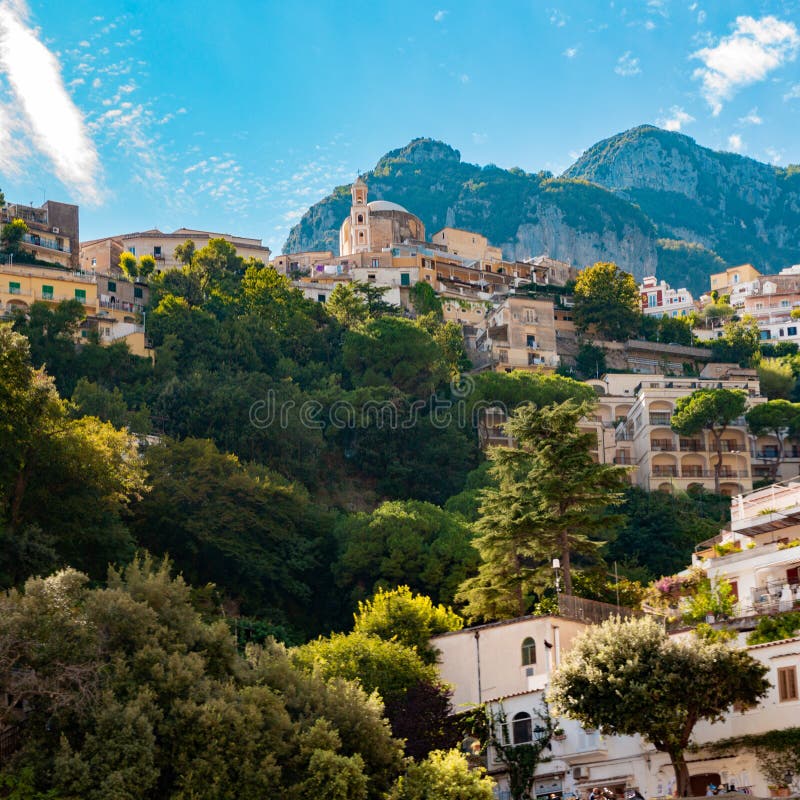 Coast of Positano, Beach Town on Amalfi Coast, Italy Stock Photo ...