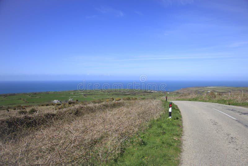 Coast Road and Fields Cornwall England Stock Image - Image of country ...
