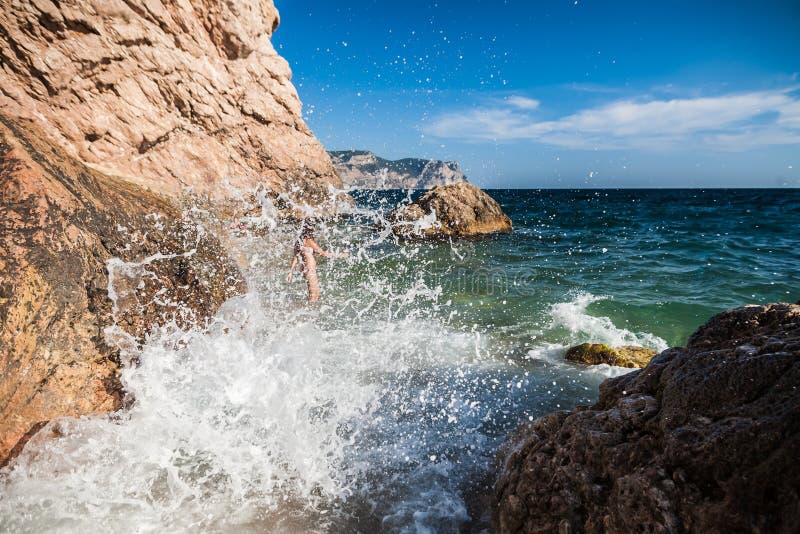 Coast stock photo. Image of beach, break, boat, azure - 47174676