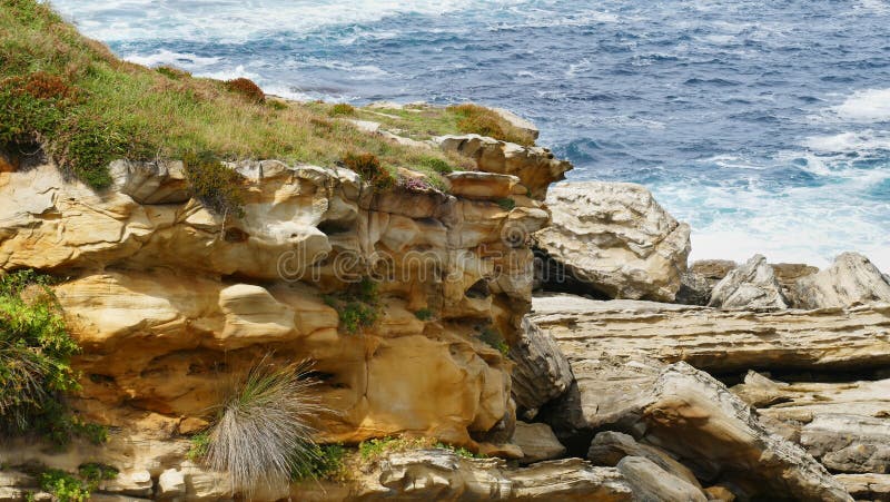 Rock with Grass on the Coast of the Cantabrian Sea Stock Photo - Image ...