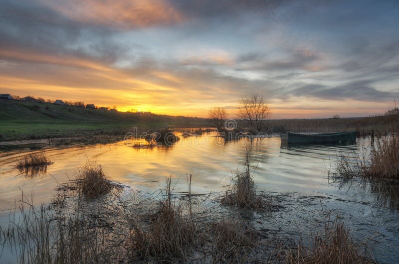 Coast of the Spring River with Sunrise View Stock Image - Image of ...